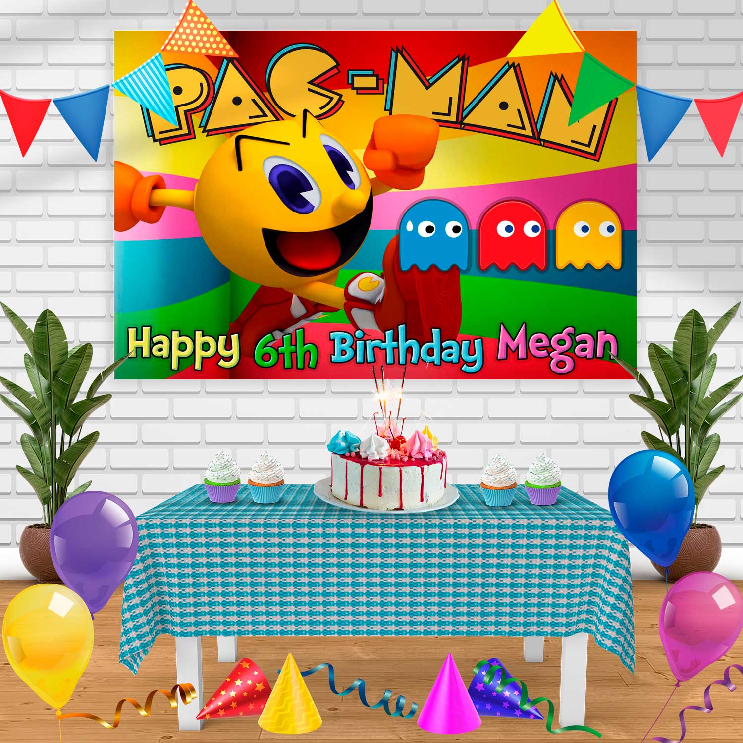 Pacman Birthday Banner Personalized Party Backdrop Decoration ...