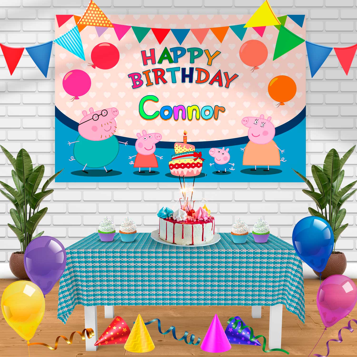peppa pig Birthday Banner Personalized Party Backdrop Decoration ...