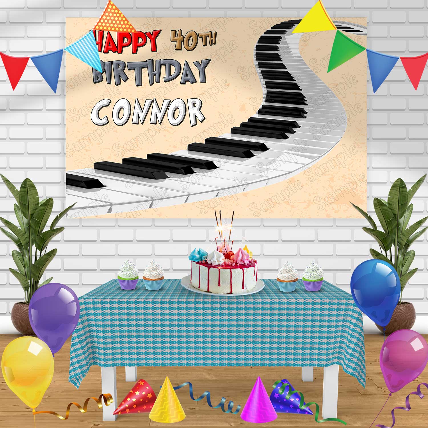 Piano Birthday Banner Personalized Party Backdrop Decoration ...