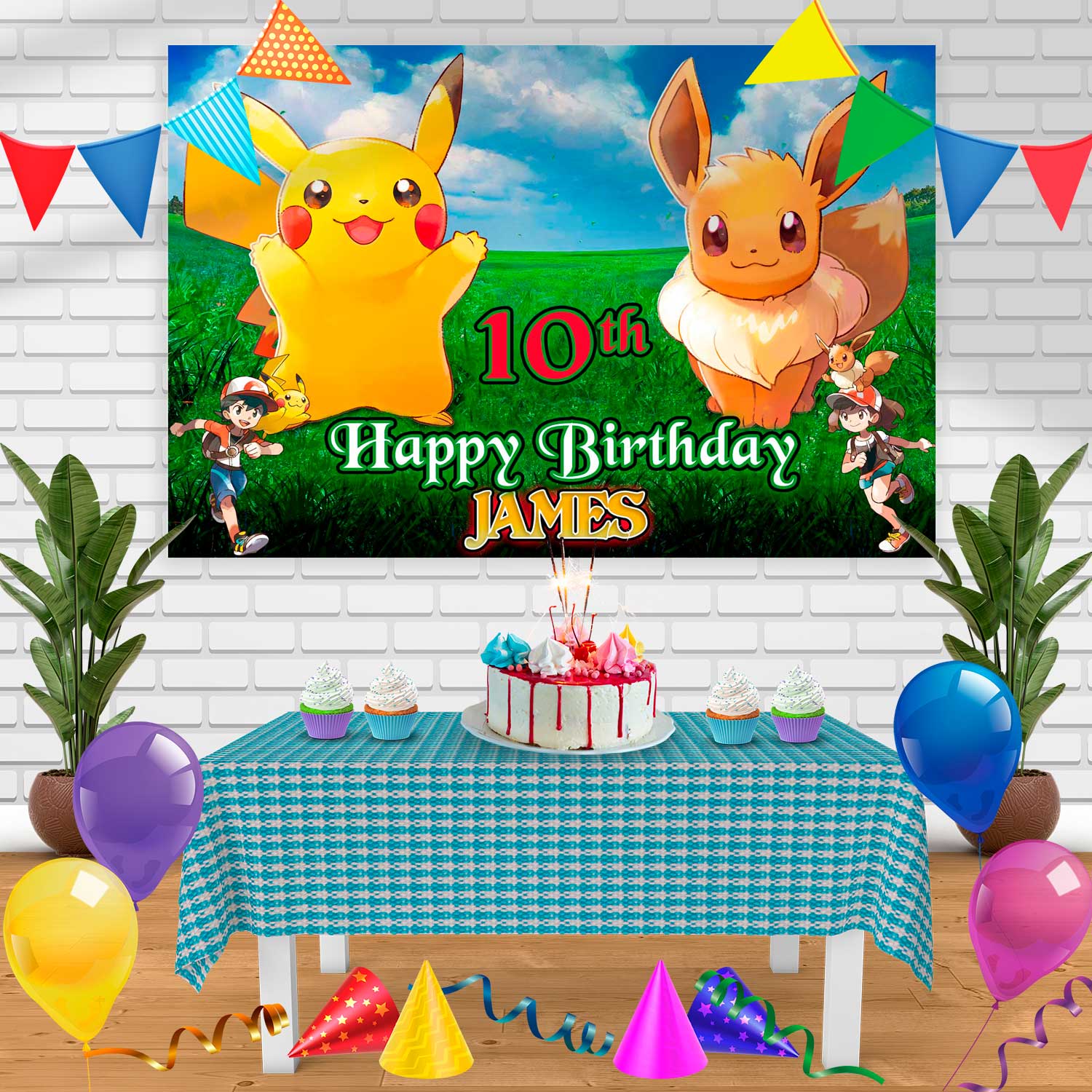 Pokemon Lets go Birthday Banner Personalized Party Backdrop Decoration ...