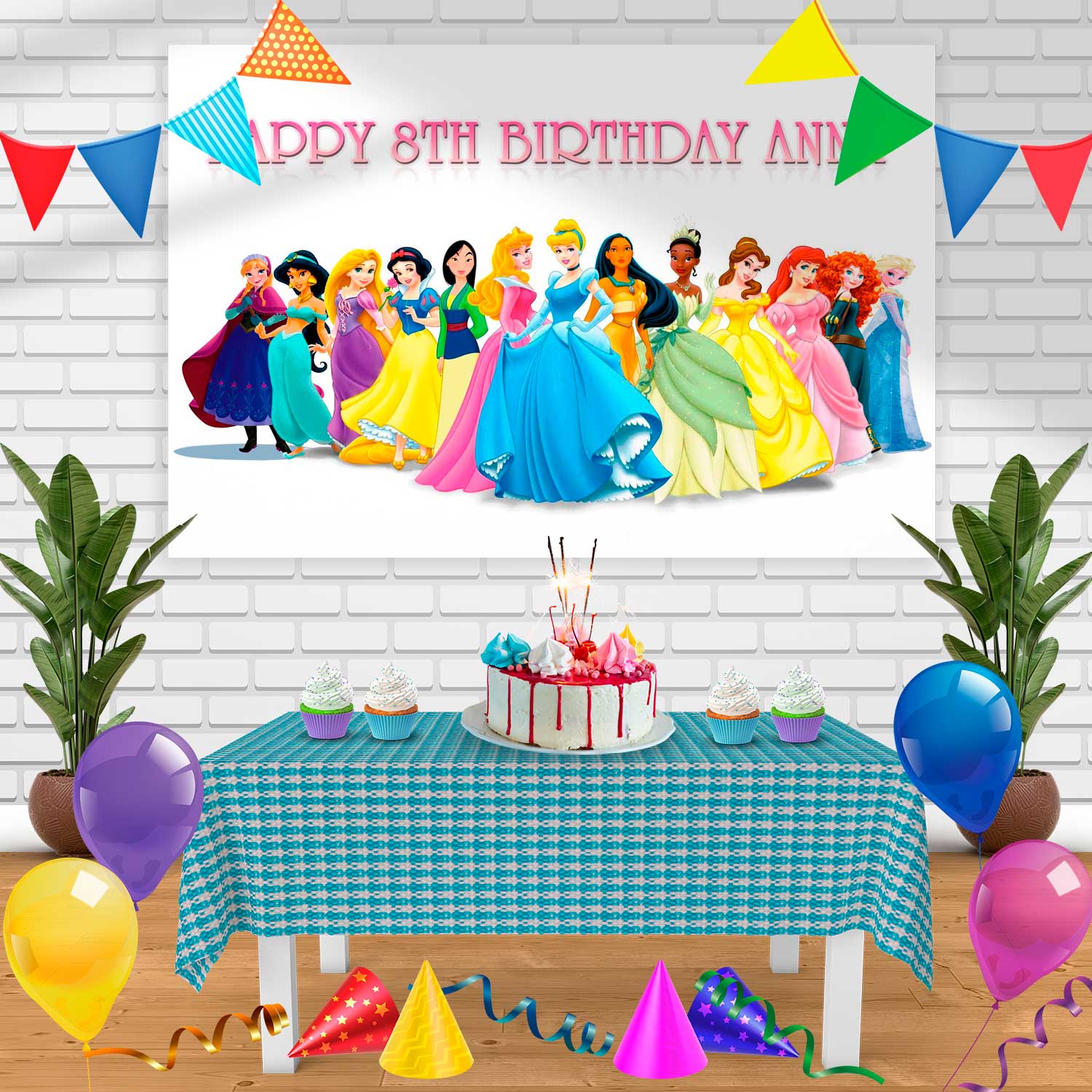 Princess 3 Birthday Banner Personalized Party Backdrop Decoration ...