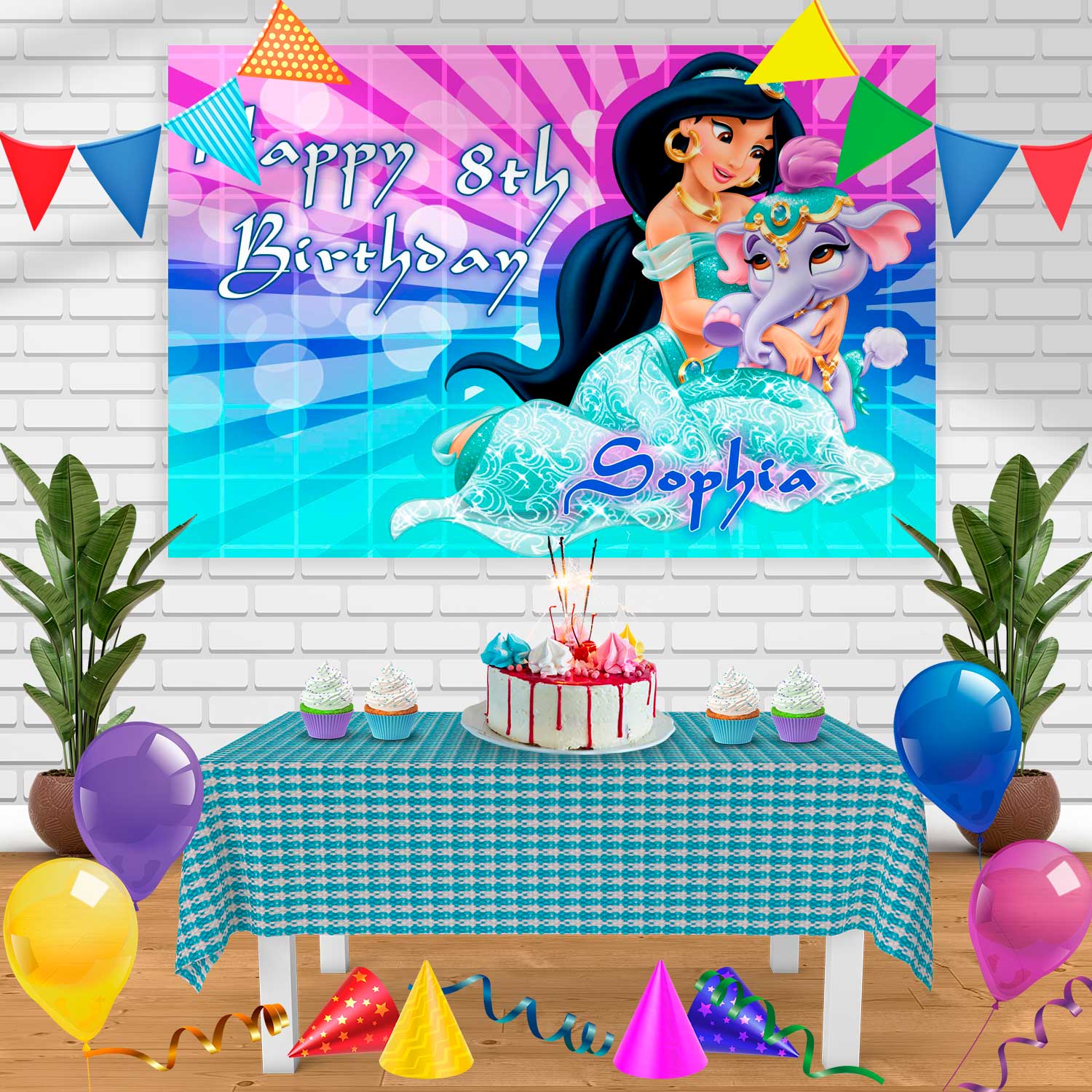 Princess Jasmine Aladdin Birthday Banner Personalized Party Backdrop D ...
