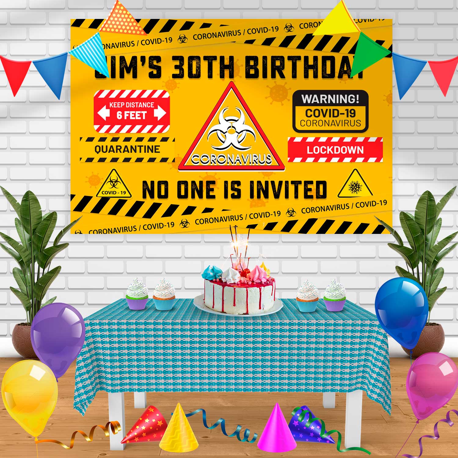 Quarantined 2 virus Birthday Banner Personalized Party Backdrop Decora ...