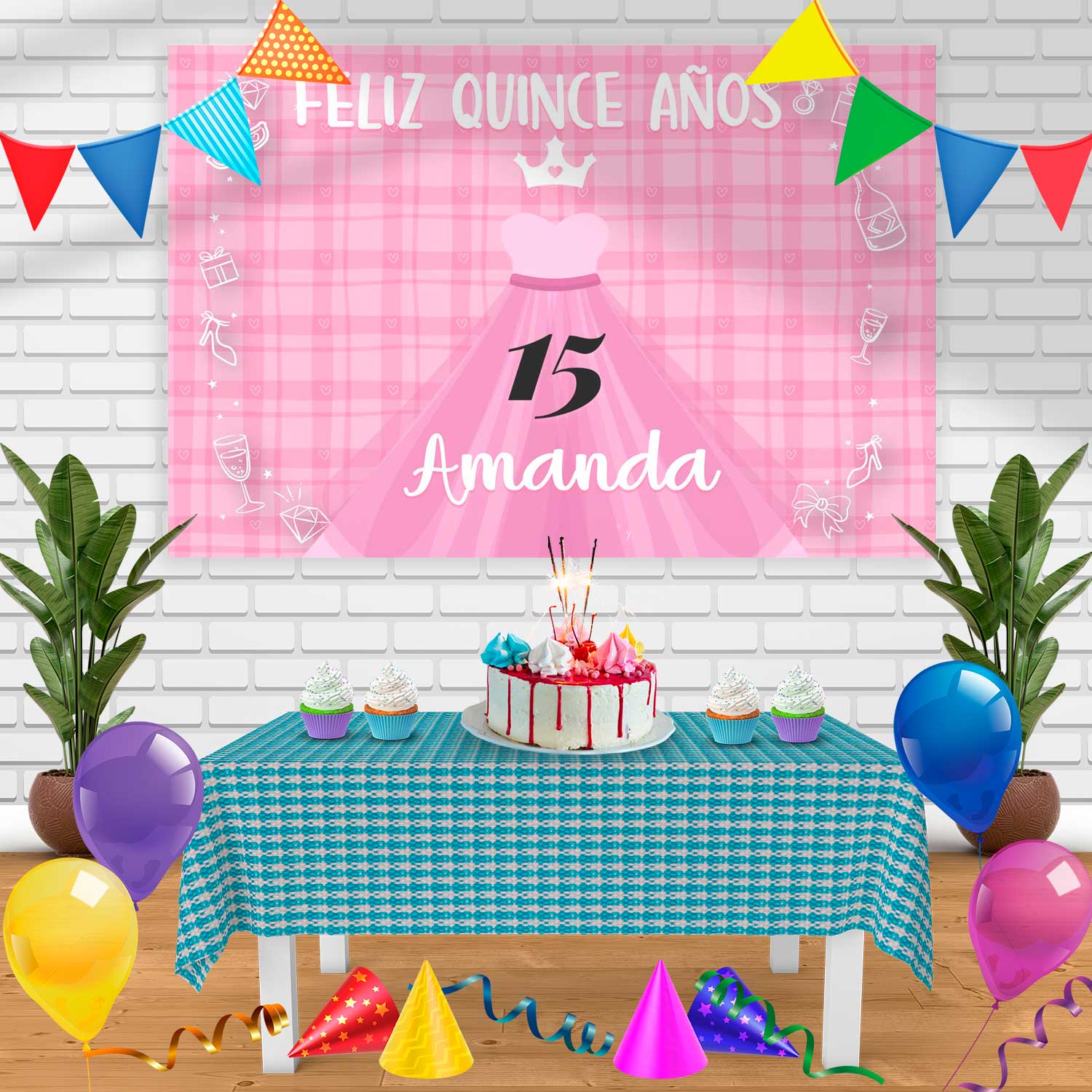 quince Birthday Banner Personalized Party Backdrop Decoration ...