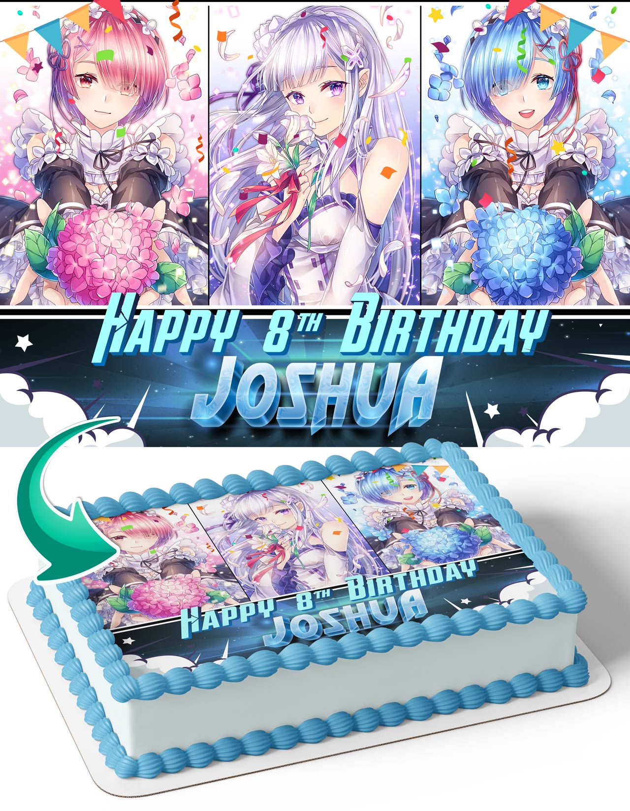 Adornos comestibles para tartas de anime Re Zero – Ediblecaketopper