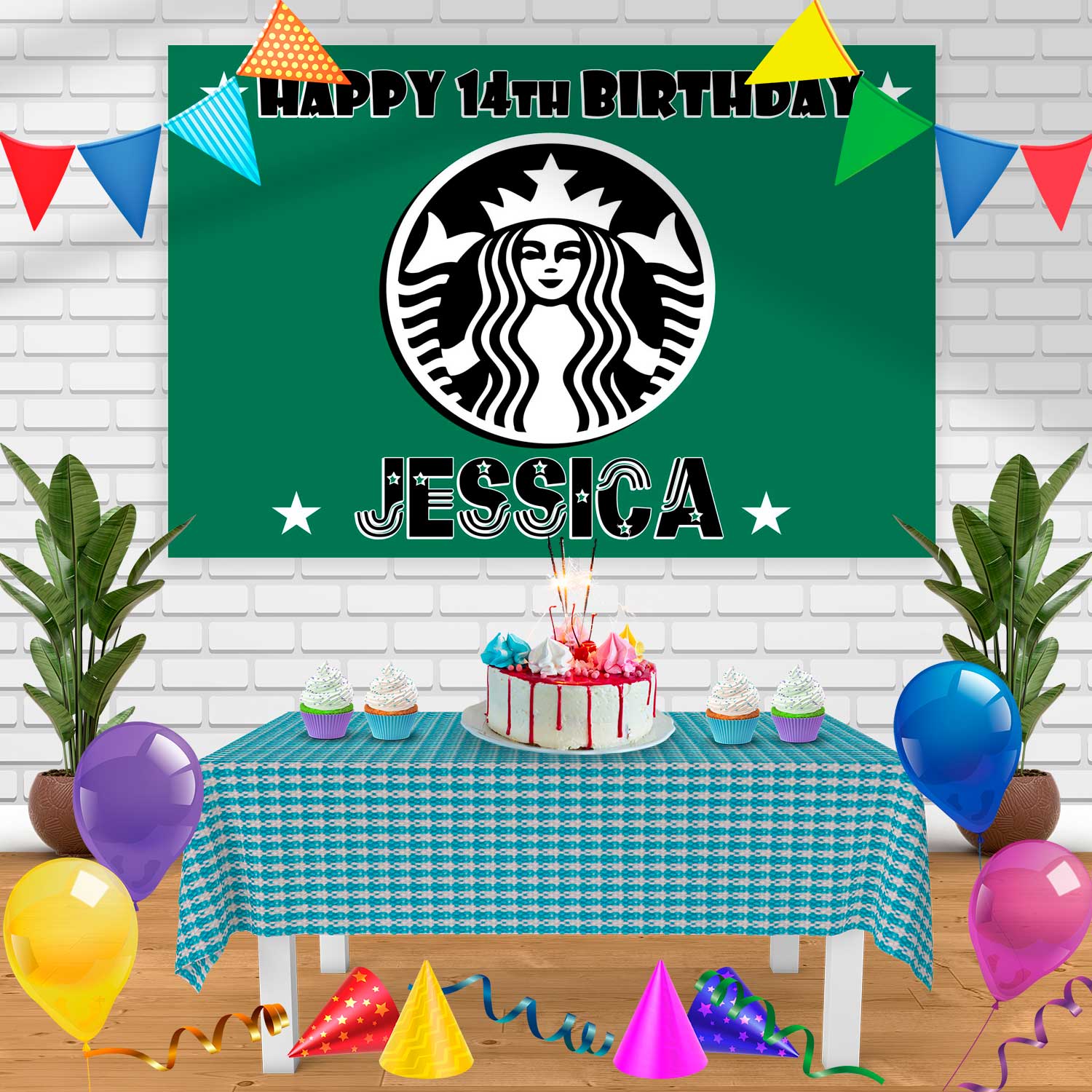 starbucks 3 Birthday Banner Personalized Party Backdrop Decoration ...