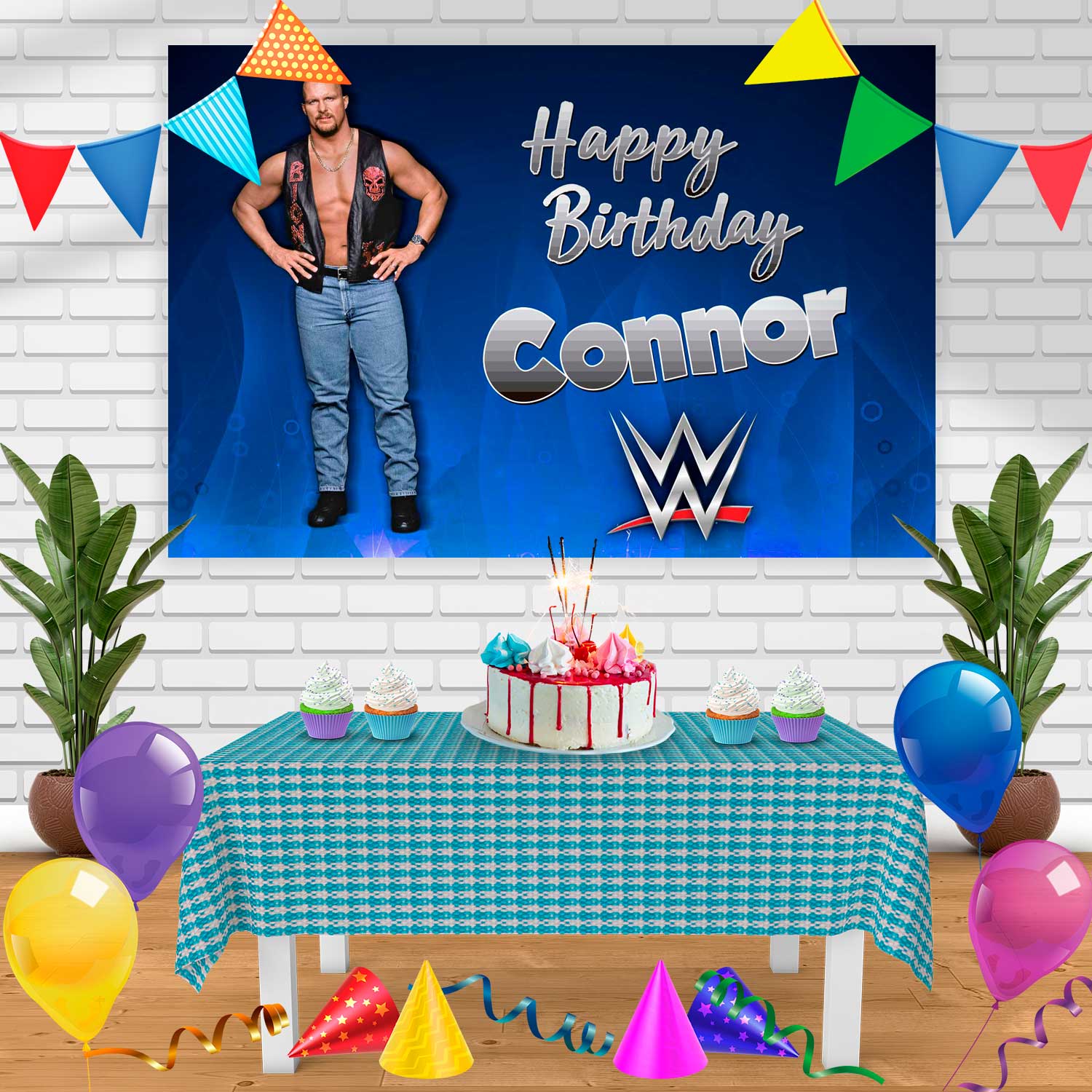 stone cold Birthday Banner Personalized Party Backdrop Decoration ...