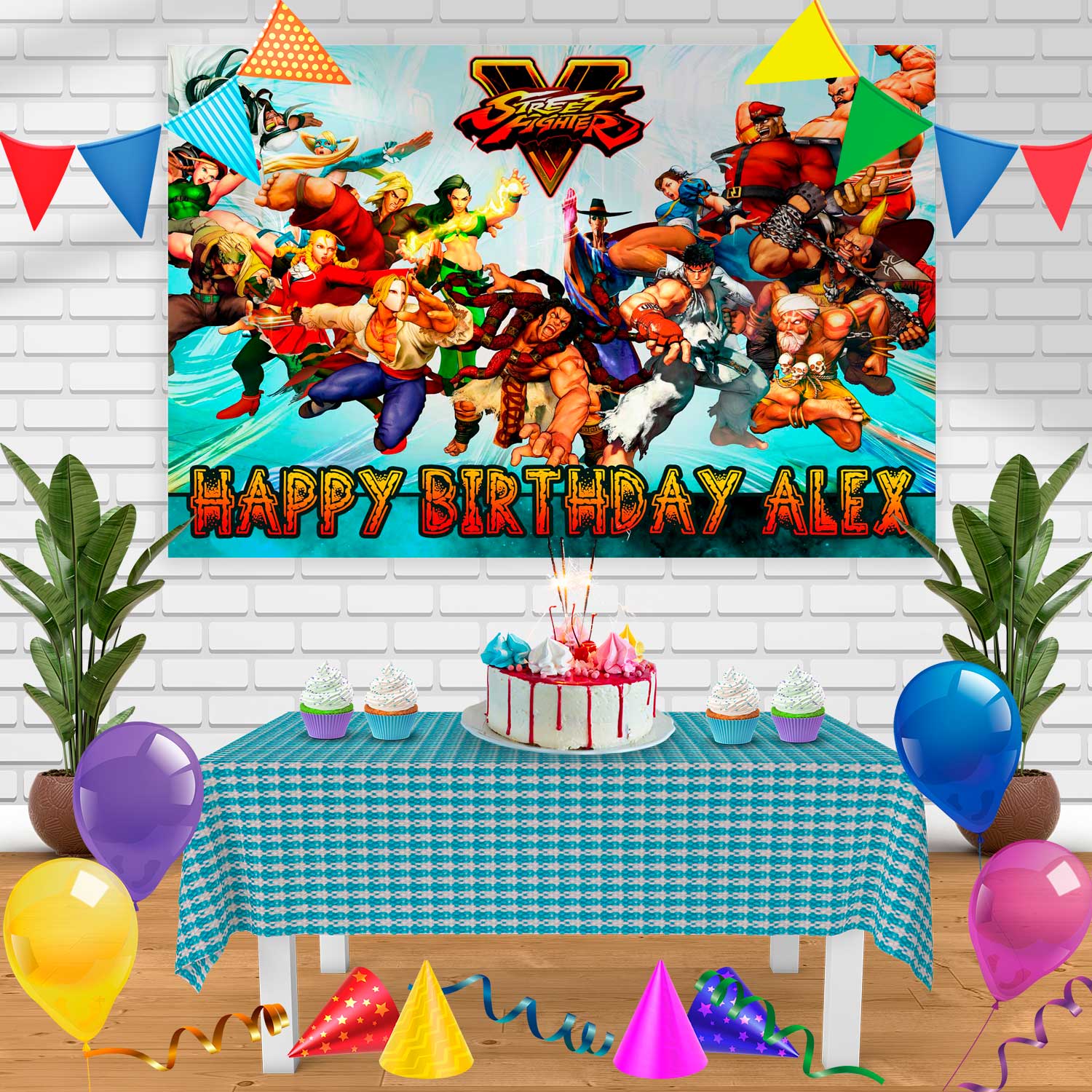 Street Fighter Birthday Banner Personalized Party Backdrop Decoration ...