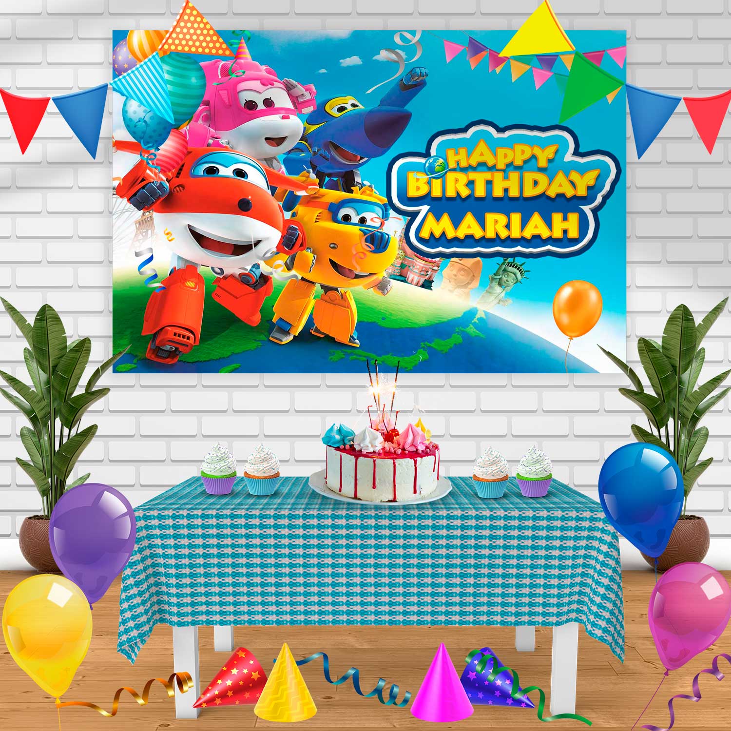 Super Wings Birthday Banner Personalized Party Backdrop Decoration ...