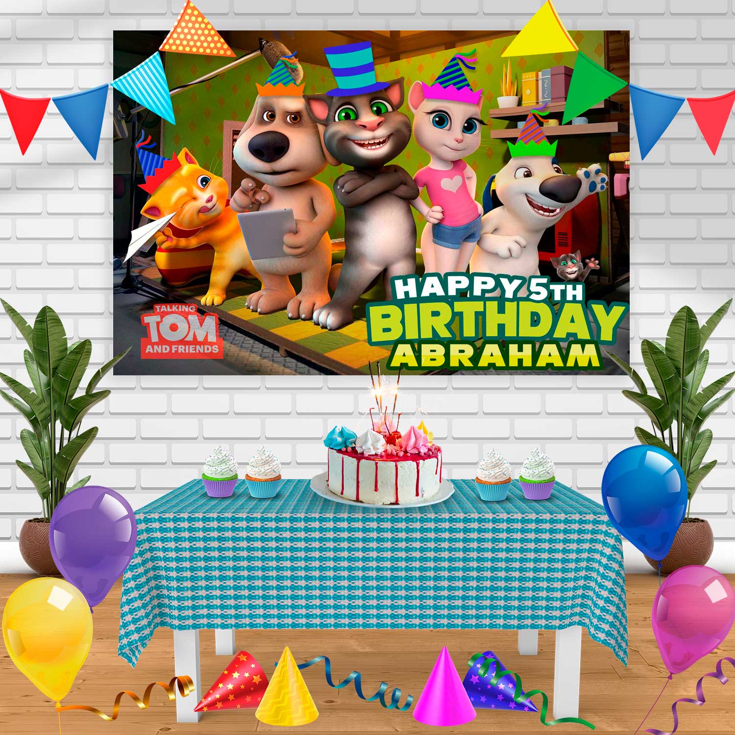 Banner de cumpleaños de Talking Tom y sus amigos, decoración de fondo ...