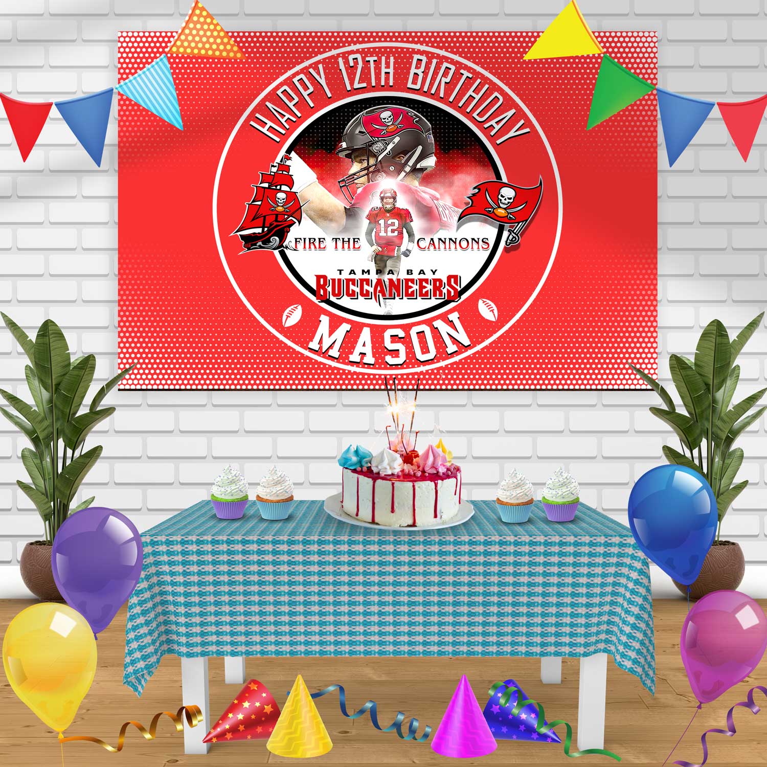 Tampa Bay Buccaneers Tom Brady 1 Birthday Banner Personalized Party Ba ...