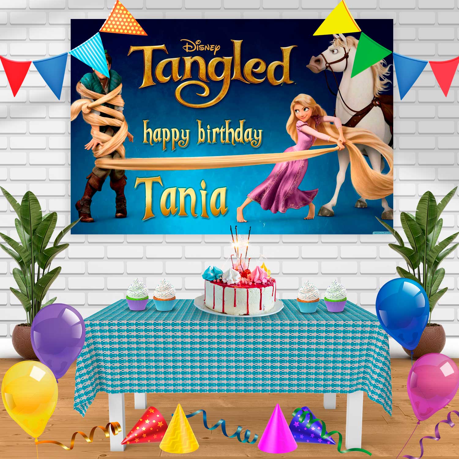 Tangled Birthday Banner Personalized Party Backdrop Decoration ...