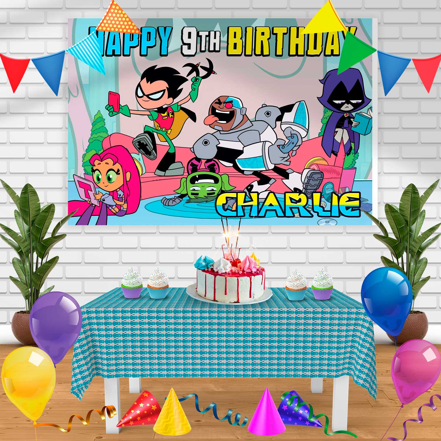 Teen Titans Go 1 Birthday Banner Personalized Party Backdrop Decoratio ...