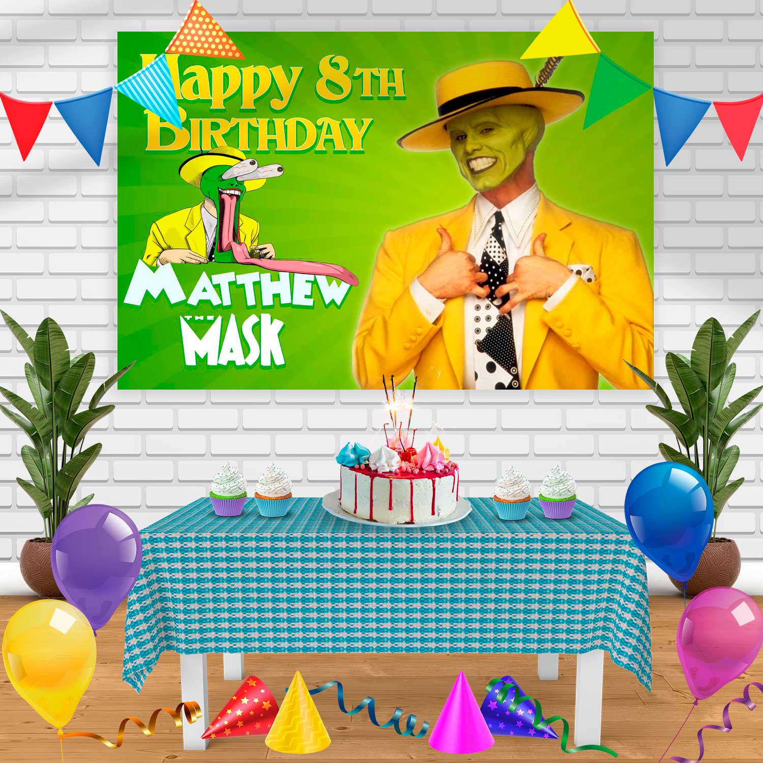 The mask Birthday Banner Personalized Party Backdrop Decoration ...