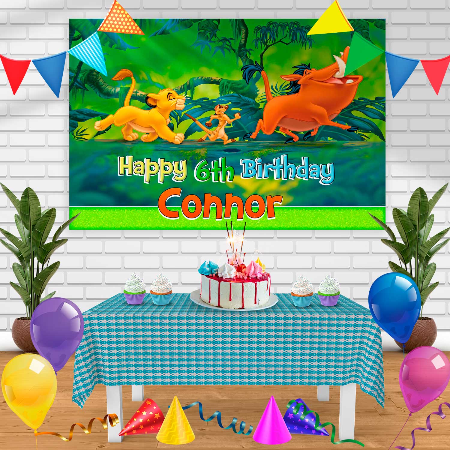 Timon Pumba Birthday Banner Personalized Party Backdrop Decoration ...