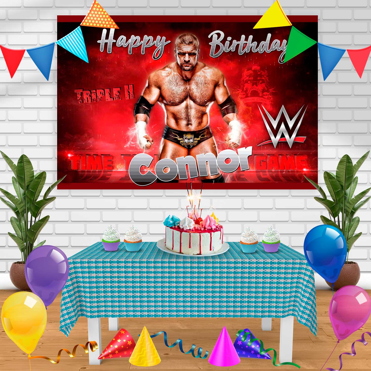 TRIPLE H Birthday Banner Personalized Party Backdrop Decoration ...