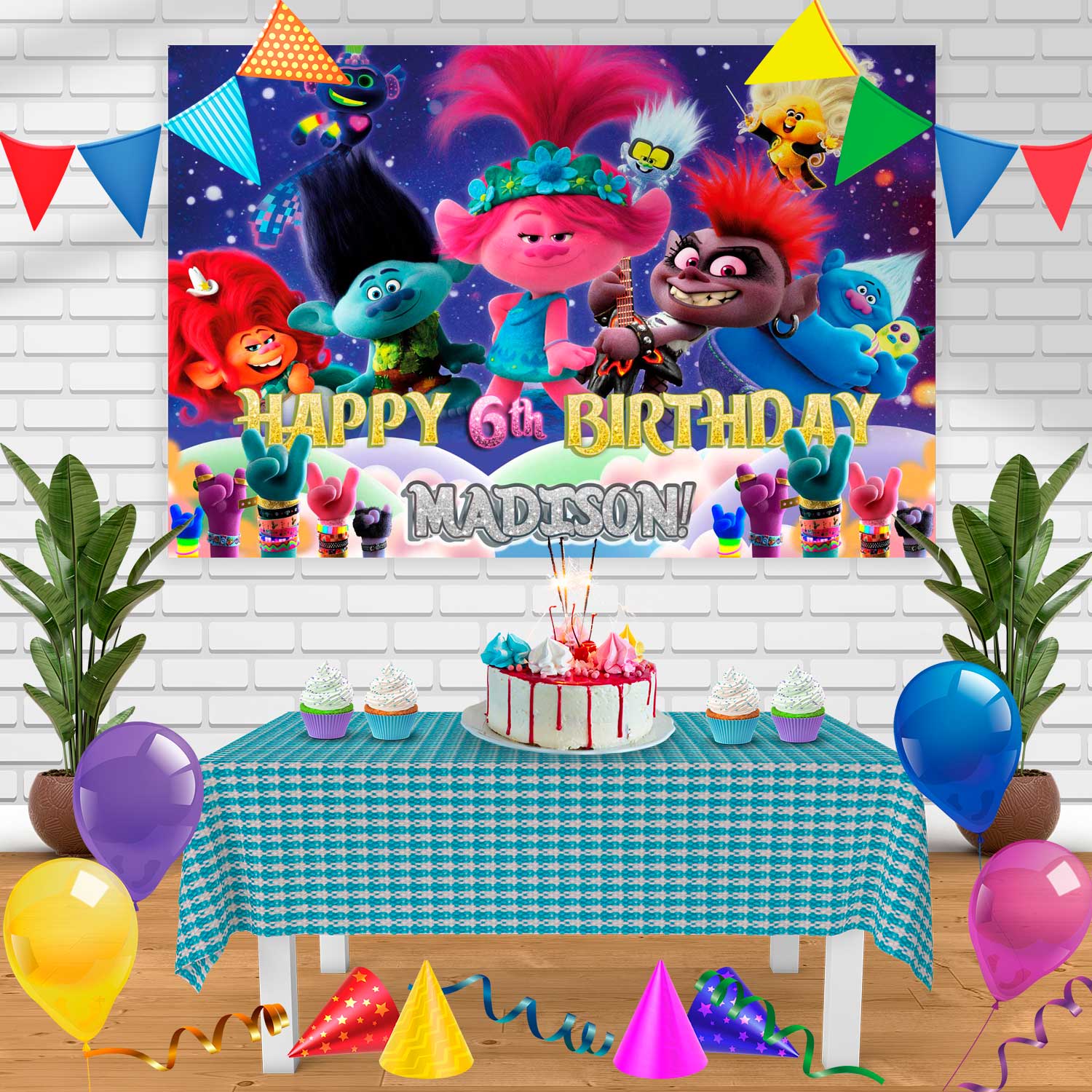 Trolls World Tour 2 Birthday Banner Personalized Party Backdrop Decora ...