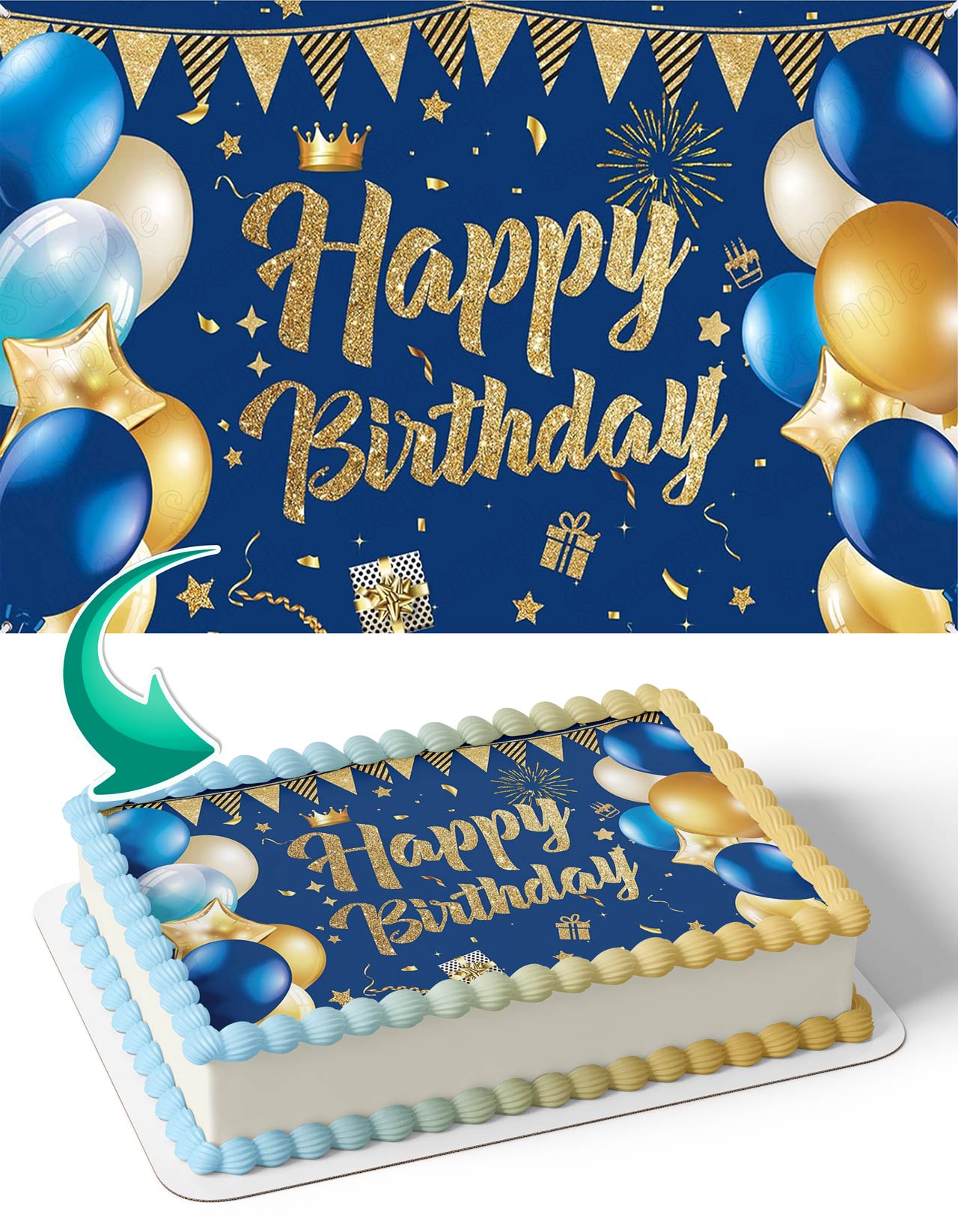 Gold Blue Balloon Stars lights Edible Cake Toppers – Ediblecaketopper