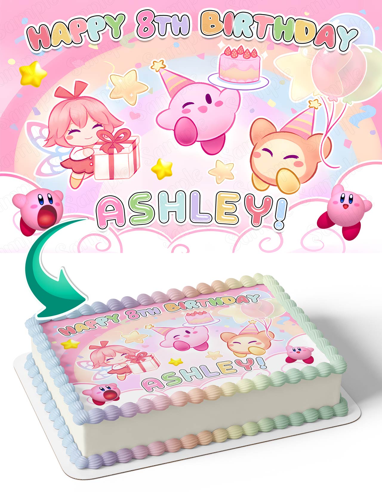 Nintendo Kirby Birthday Celebration Pink Edible Cake Toppers ...