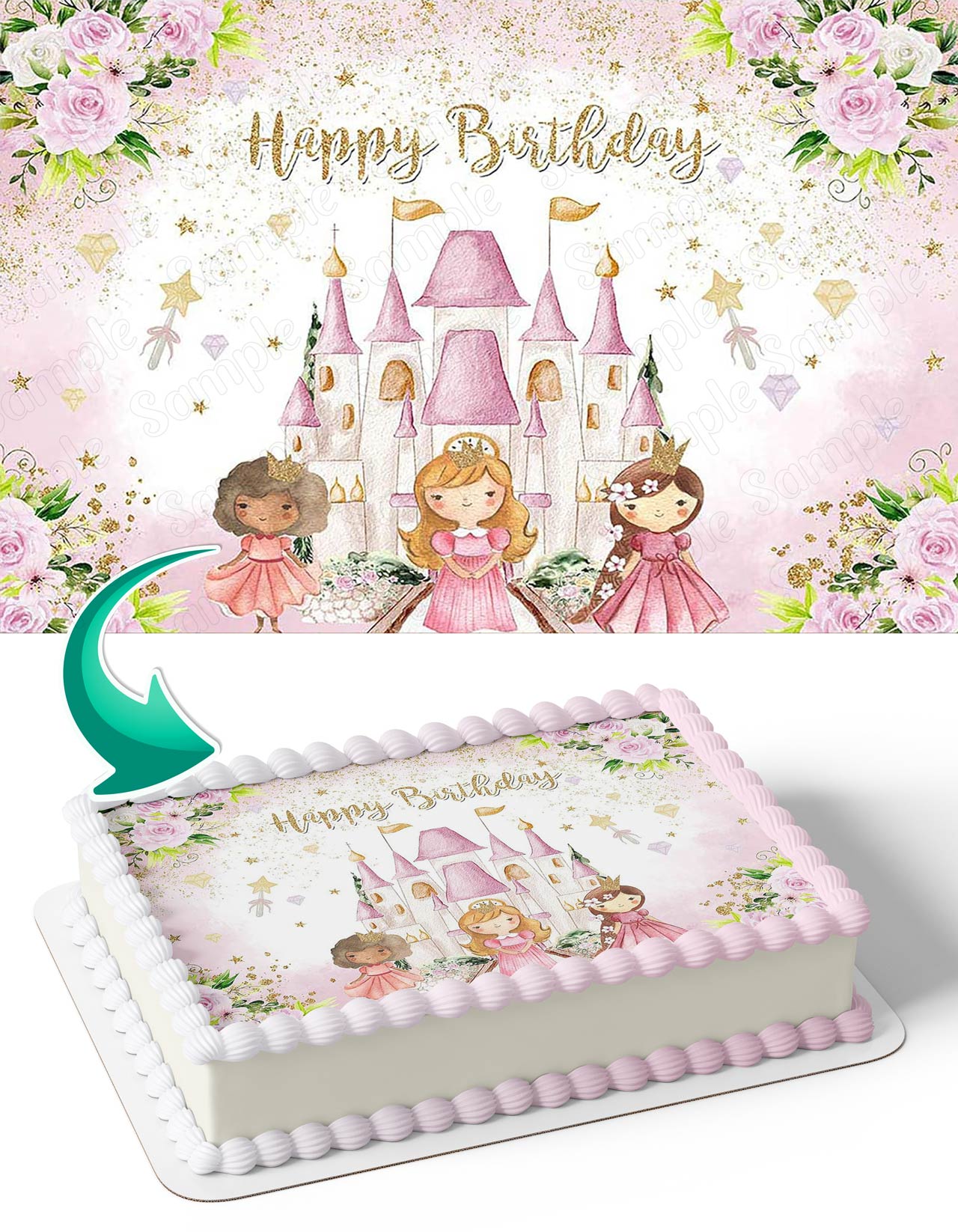 Princess Castle Floral Sweet Girls Edible Cake Toppers – Ediblecaketopper