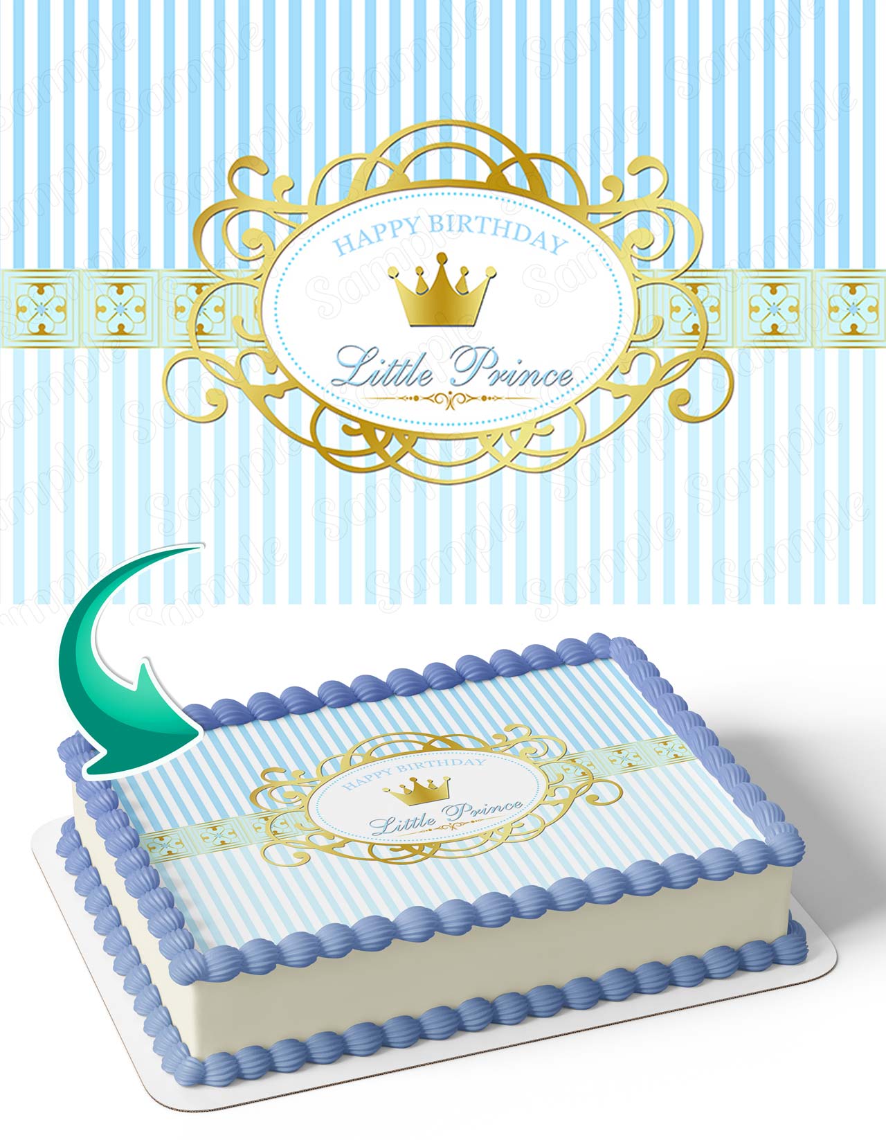 Baby Shower Blue Striped Royal Prince Crown BoyBSB Edible Cake Toppers ...