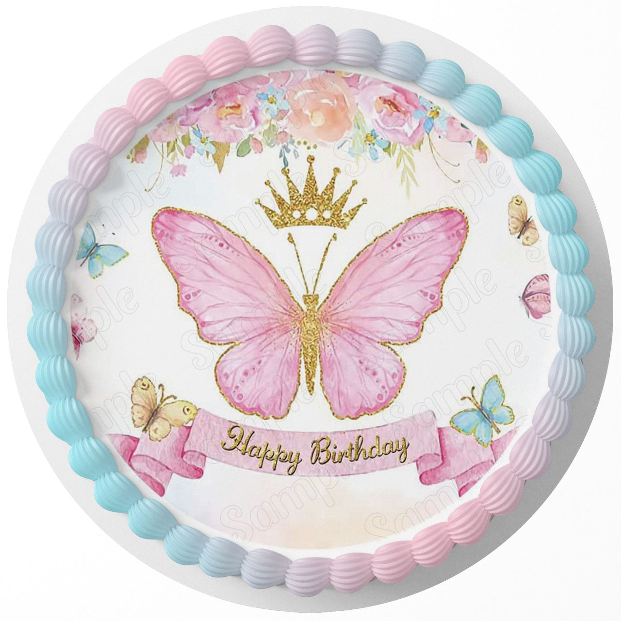 Butterflies Crown Edible Cake Toppers Round – Ediblecaketopper