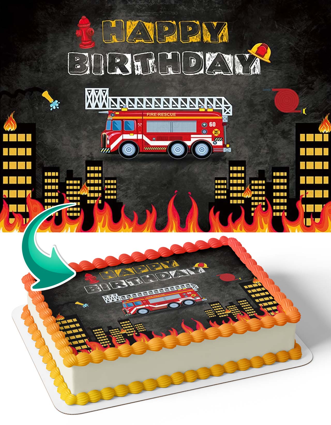 Firetruck Fire Rescue Kids Boys FirefighterFTR Edible Cake Toppers ...
