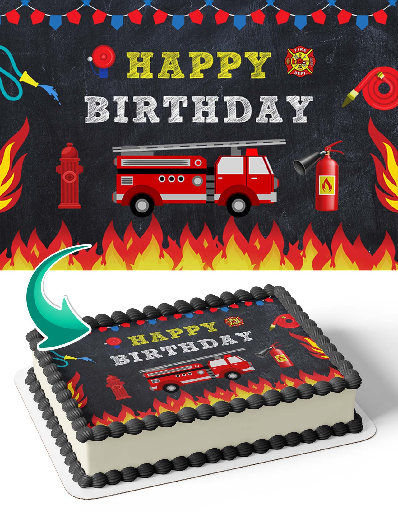 Firetruck Fire Rescue Kids Boys FirefighterRFT Edible Cake Toppers ...