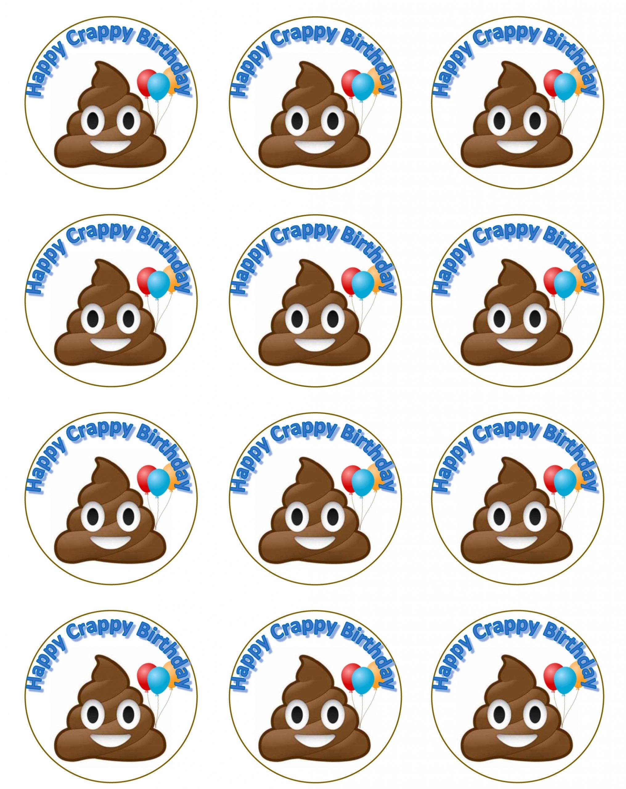 Happy Crappy Birthday Scaled Edible Cupcake Toppers – Ediblecaketopper