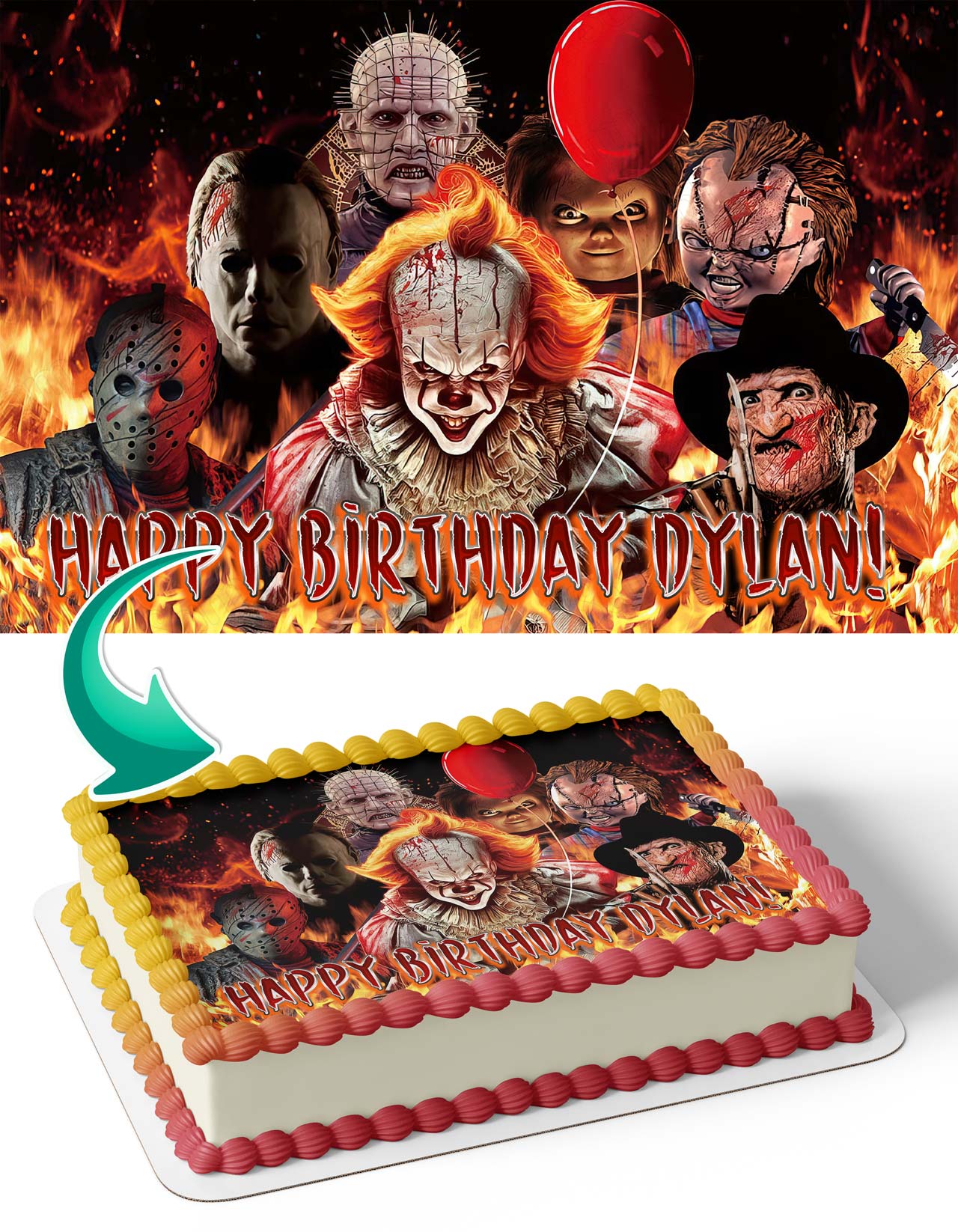 Horror Night Chucky Michael Myers Jason Freddy Penny Wise Edible Cake ...