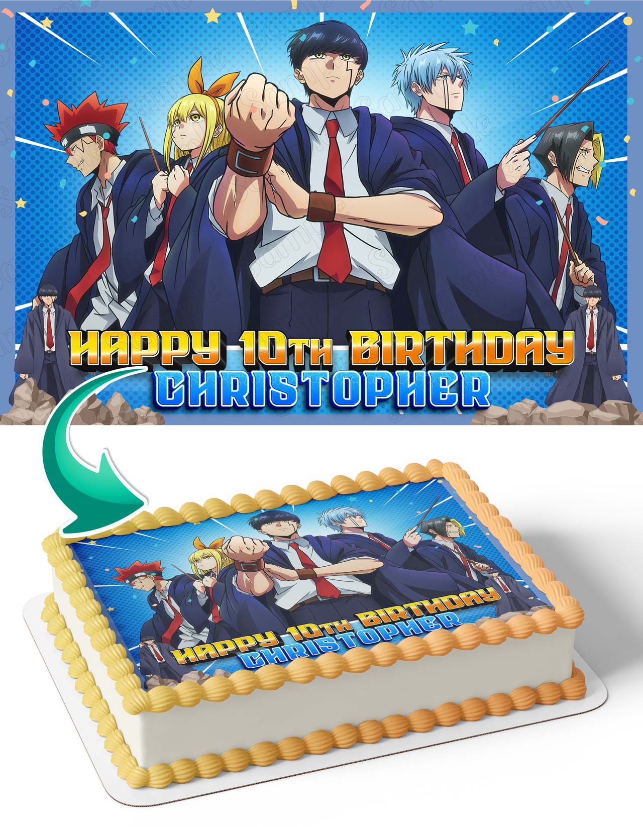 Adornos comestibles para tartas Mashle Magic And Muscles – Ediblecaketopper