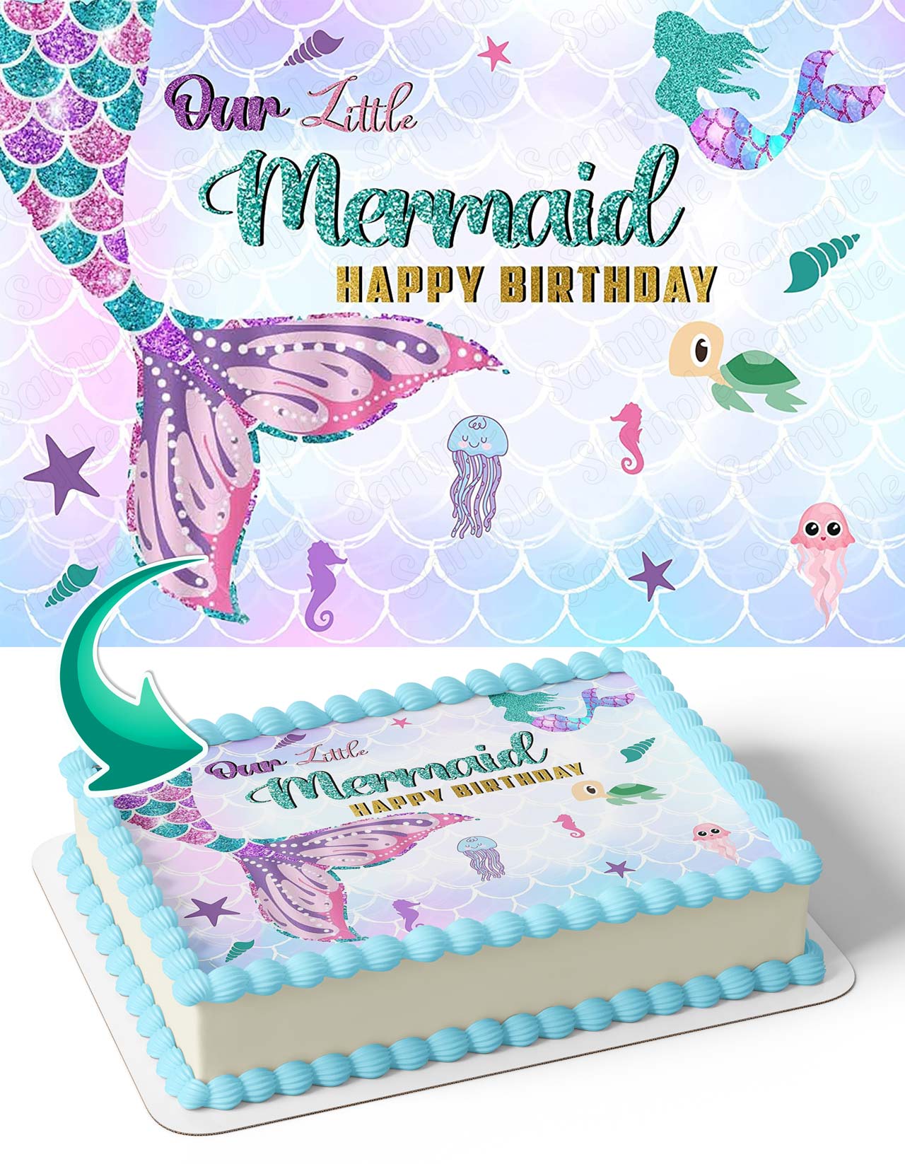 Mermaid Birthday Cute Princess Girl Edible Cake Toppers – Ediblecaketopper