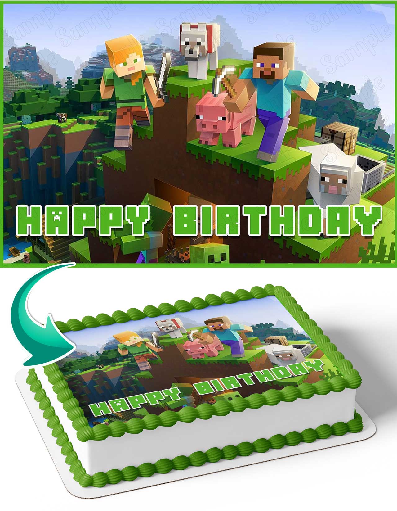 Minecraft Pixel Creeper Steve CTG Edible Cake Toppers – Edible Cake ...