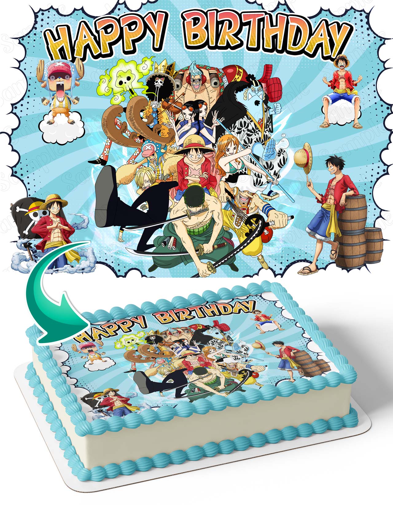 One Piece Crew Pirates Adventures Team Luffy P Edible Cake Toppers ...