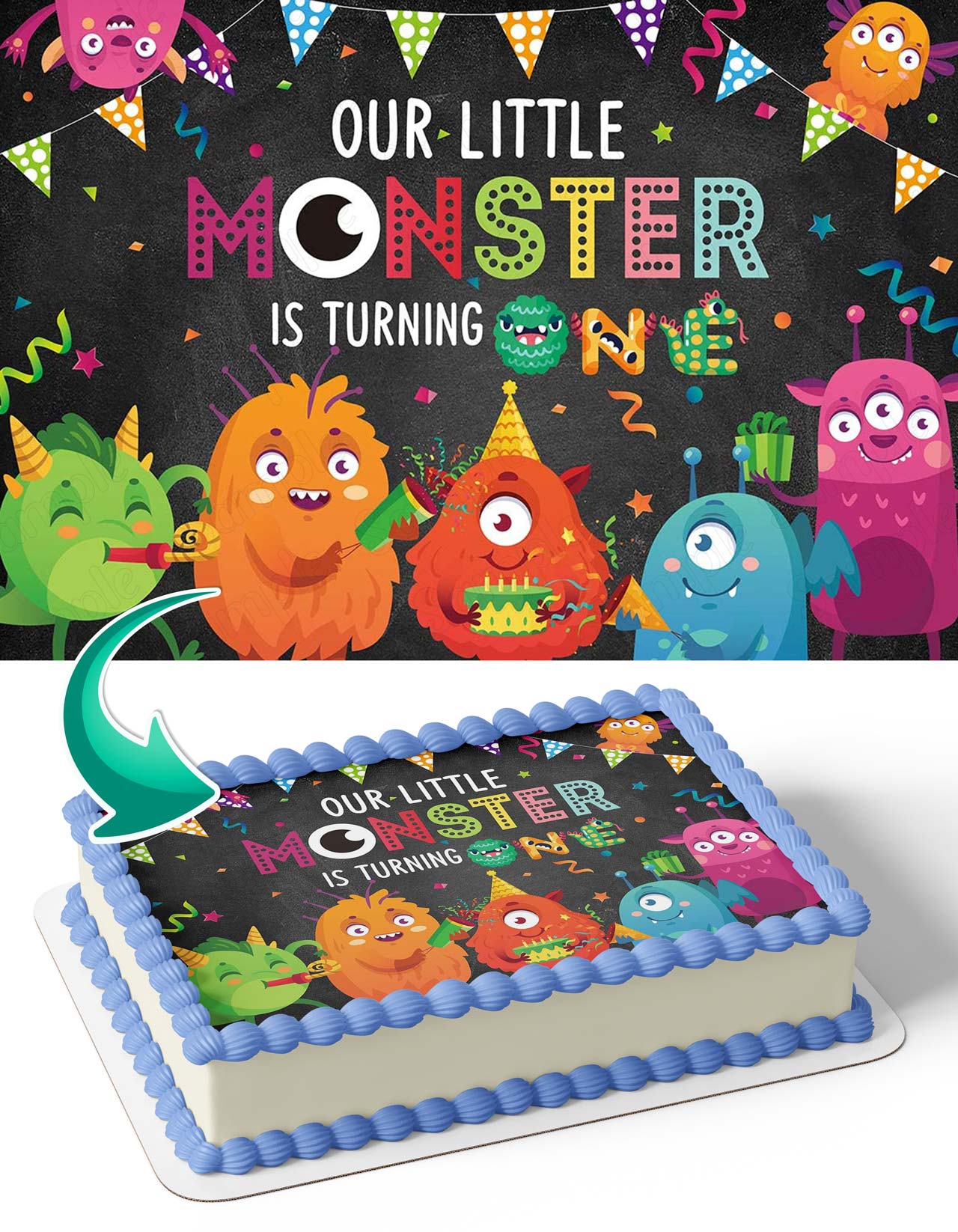 Our Little Monster is Turning One 1 Edible Cake Toppers – Ediblecaketopper
