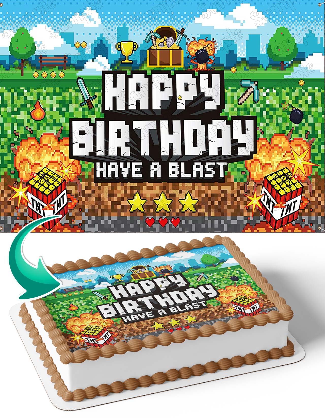 Pixel Minecraft Blocks Build MC Edible Cake Toppers – Ediblecaketopper