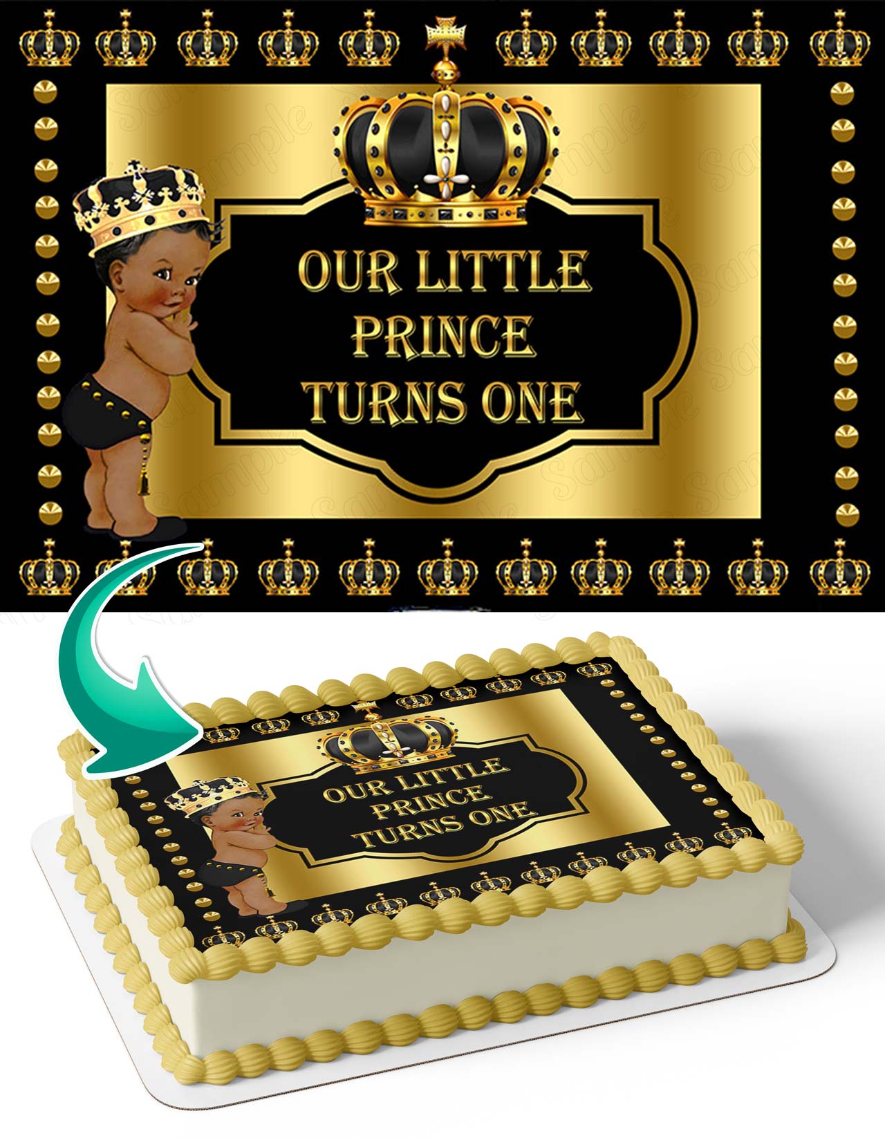 Prince 1st Birthday African American Gold CrownPBB Edible Cake Toppers ...