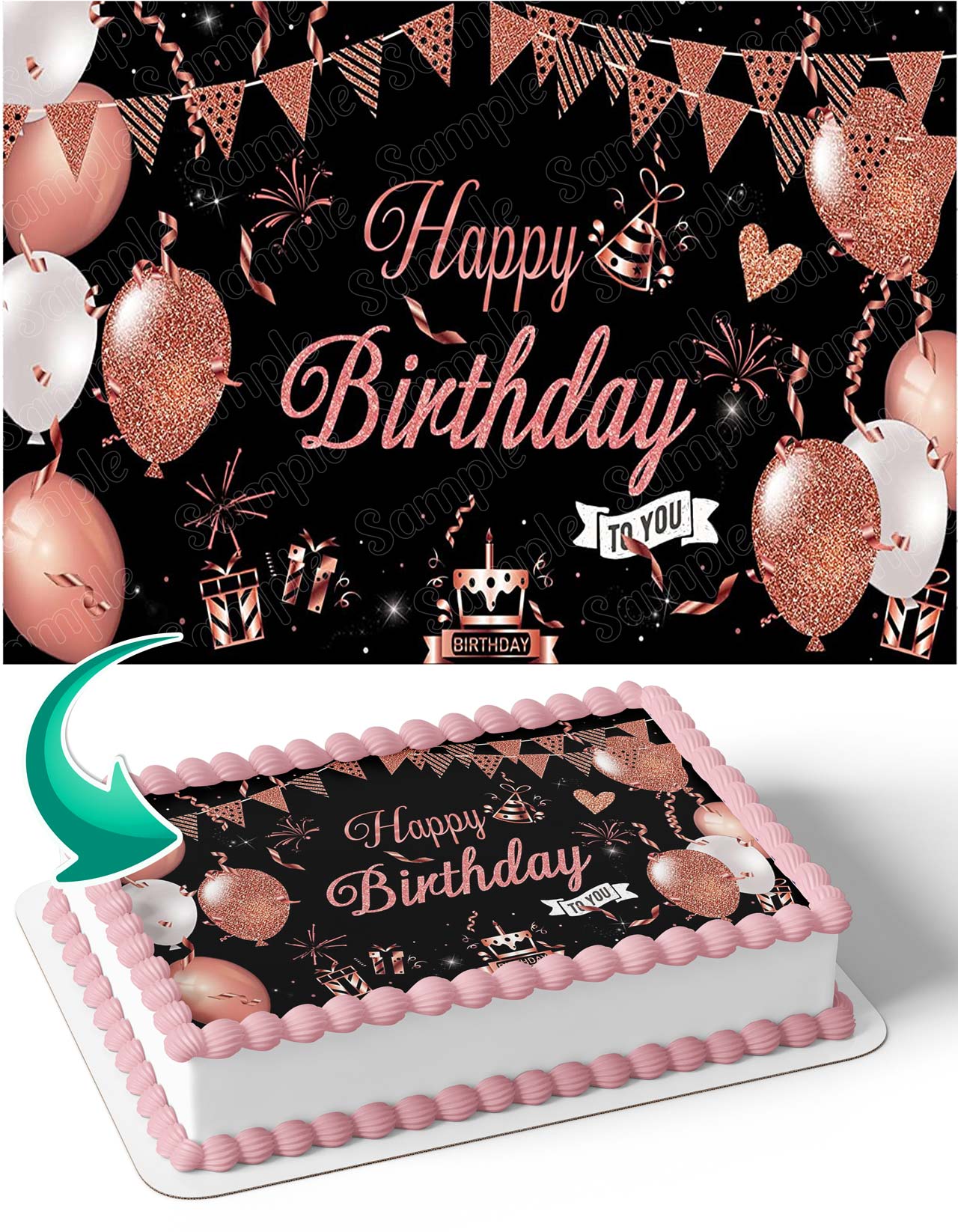 Rose Gold Birthday Lady Girl 50s 60s 40s Edible Cake Toppers ...