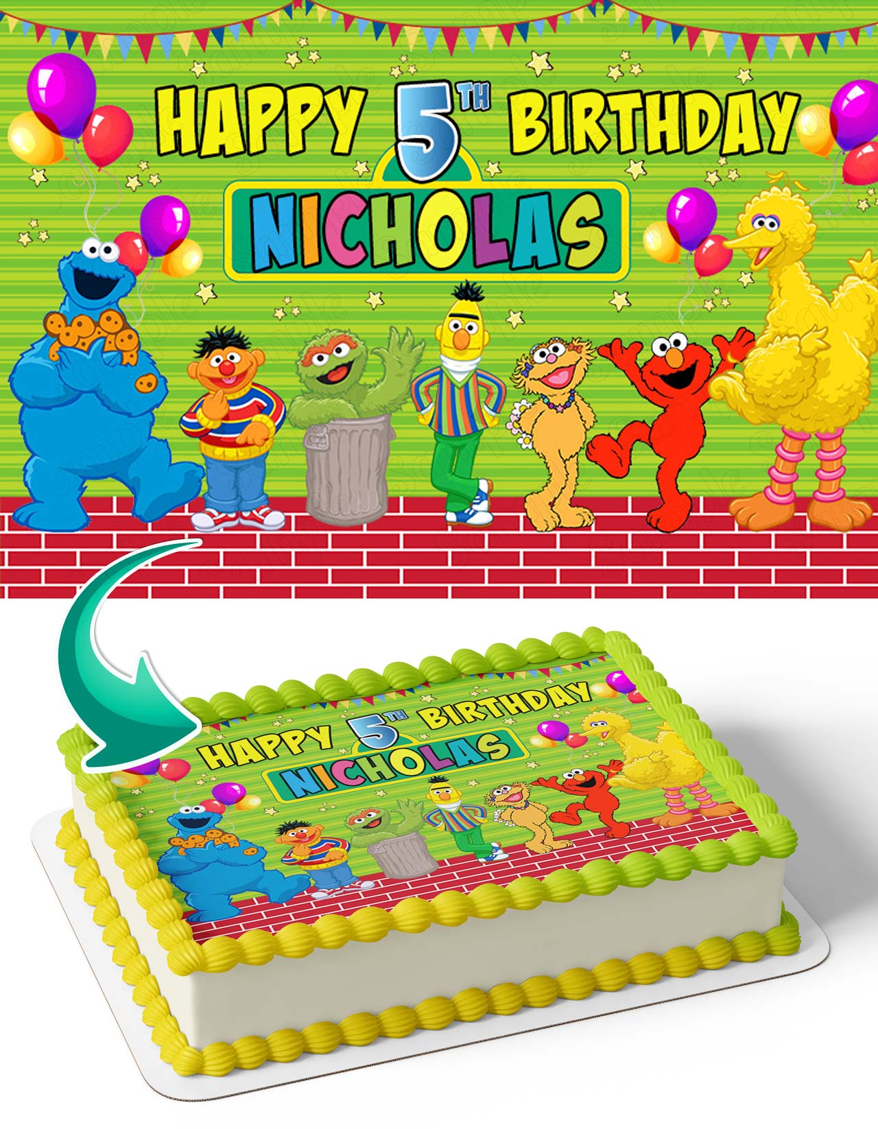 Sesame Street Show Brick Wall Friends KidsSSS Edible Cake Toppers ...