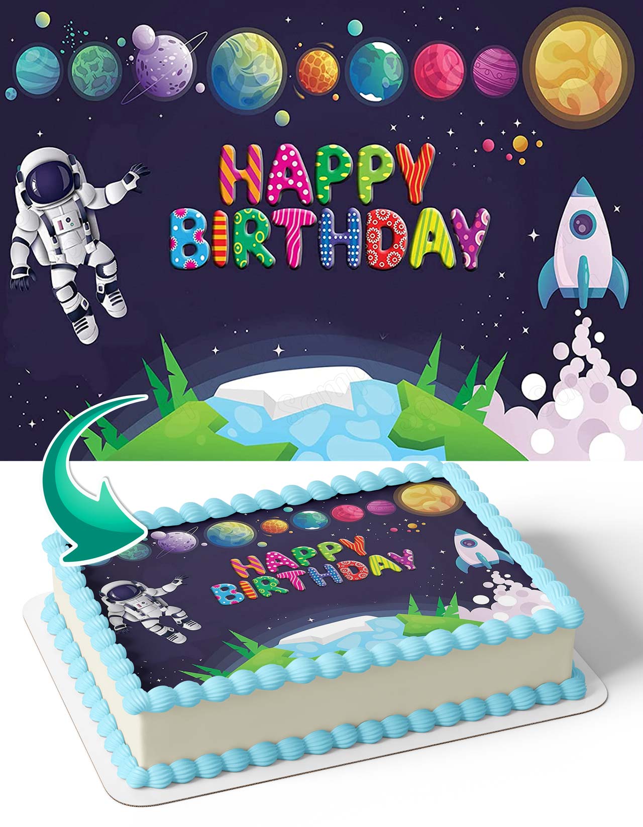 Space Galaxy Universe Astronaut Planets Kids Edible Cake Toppers ...