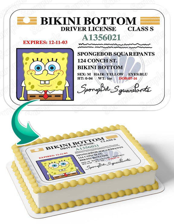 SpongeBob Bikini Bottom Driver License Edible Cake Toppers ...