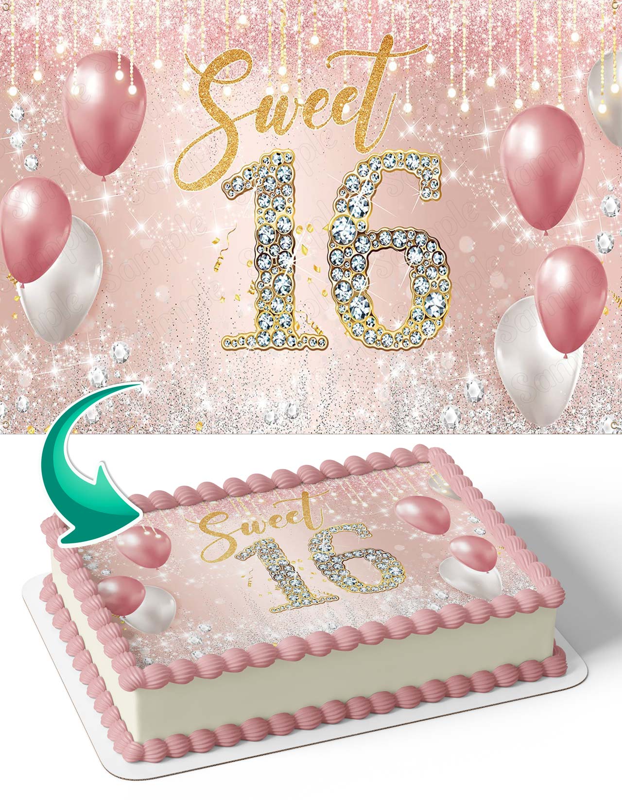 Sweet 16 Gold Rose Edible Cake Toppers – Ediblecaketopper