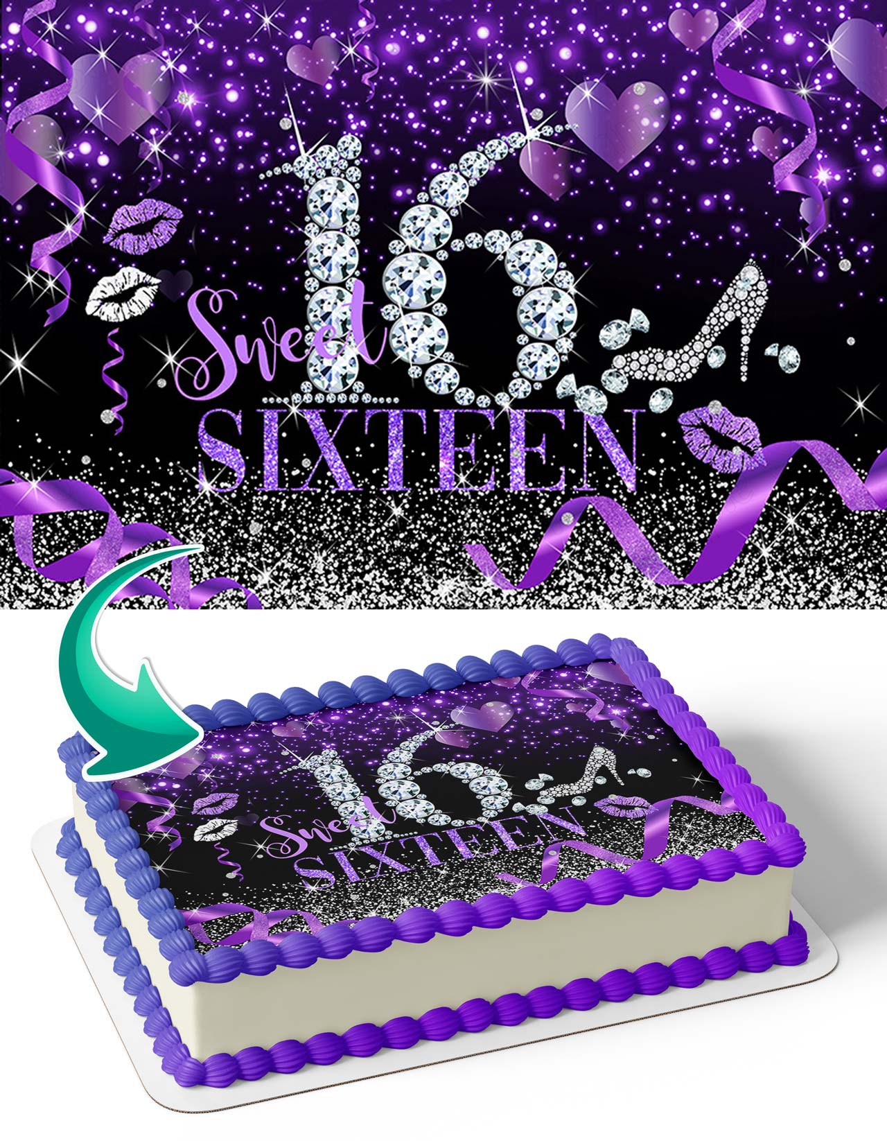 Sweet 16 Purple PartySP16 Edible Cake Toppers – Ediblecaketopper