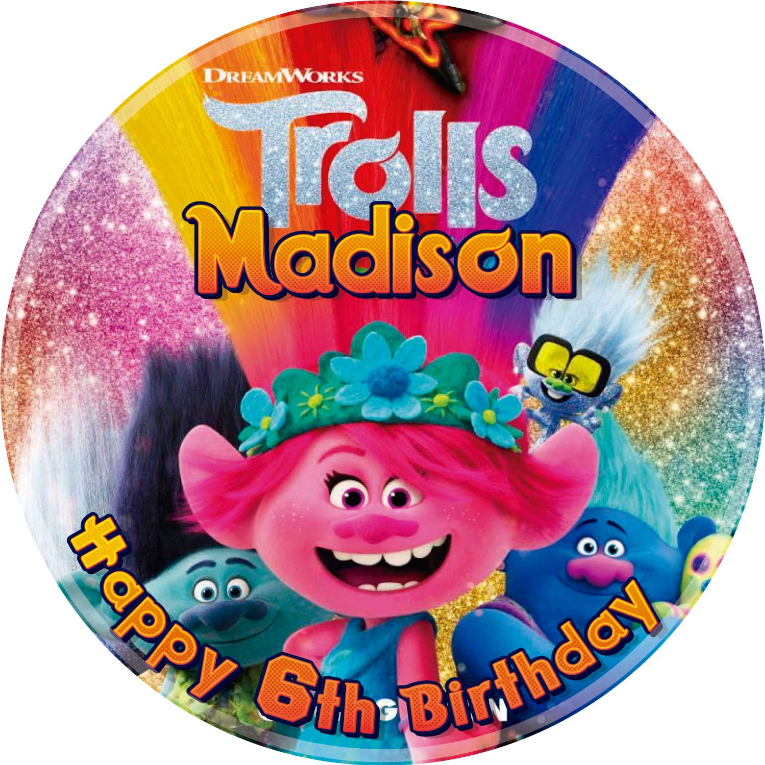 Trolls Tour Kids Fun World Edible Cake Toppers Round – Ediblecaketopper